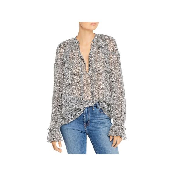 Anine Bing | Tops | Anine Bing Womens White Printed Tie Neck Blouse S ...